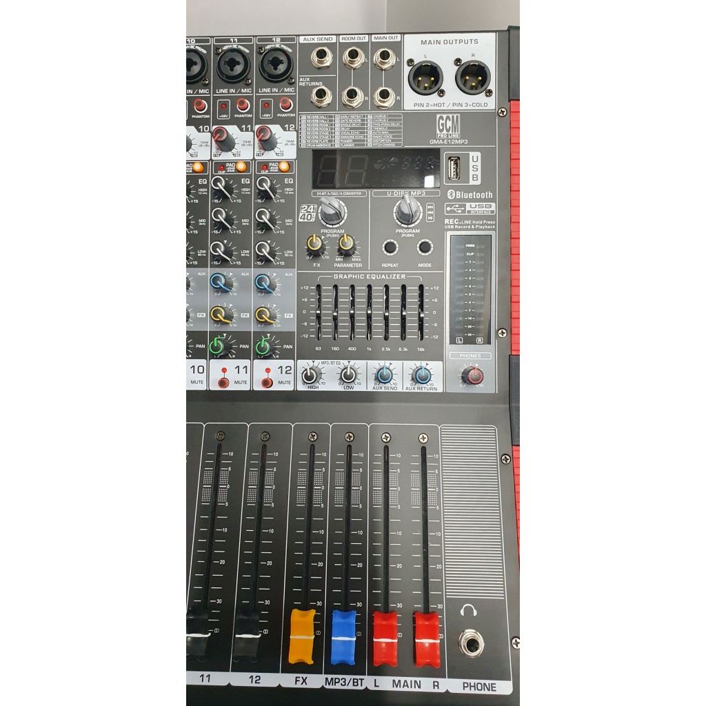 Consola 12 canales Mono con AUX FX y Bluetooth GMA-E12 - GCM PRO LINE ...